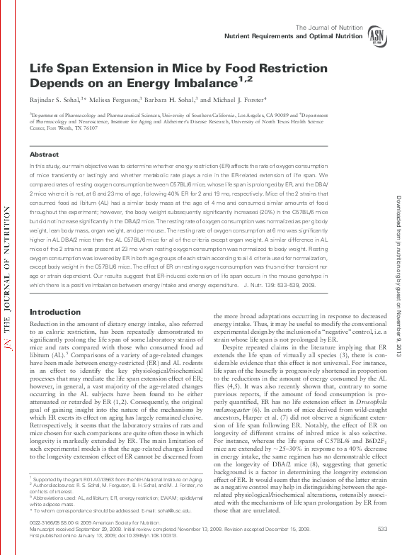 (PDF) Life Span Extension in Mice by Food Restriction Depends on an ...