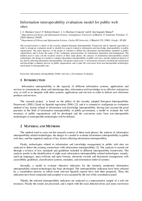 (PDF) Model for interoperability evaluation in e-government services