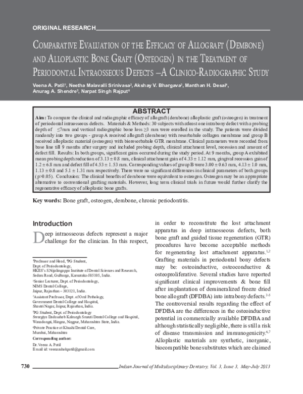 (PDF) Comparative evaluation of the efficacy of allograft (dembone) and ...