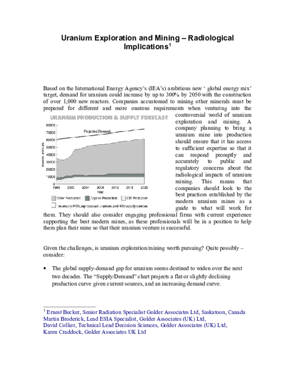 (DOC) Uranium Exploration and Mining – Radiological Implications 1