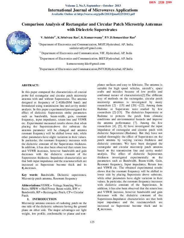 (PDF) Comparison Analysis of Rectangular and Circular Patch Microstrip Antennas with Dielectric ...