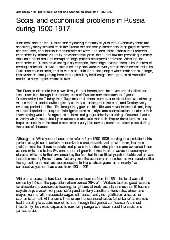 (PDF) Social and economic problems in Russia from 1900 to 1917