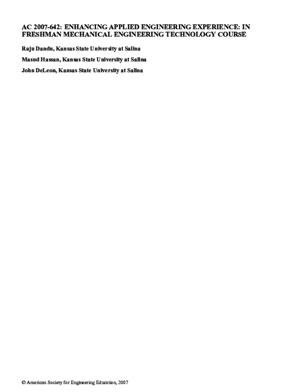 (PDF) AC 2007-642: ENHANCING APPLIED ENGINEERING EXPERIENCE: IN ...