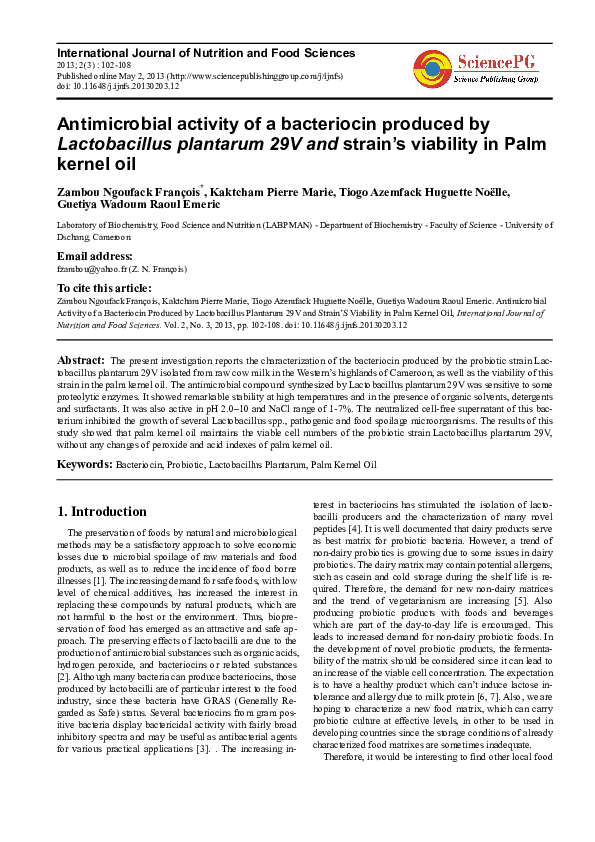 (PDF) Antimicrobial activity of a bacteriocin produced by Lactobacillus plantarum 29V and strain ...