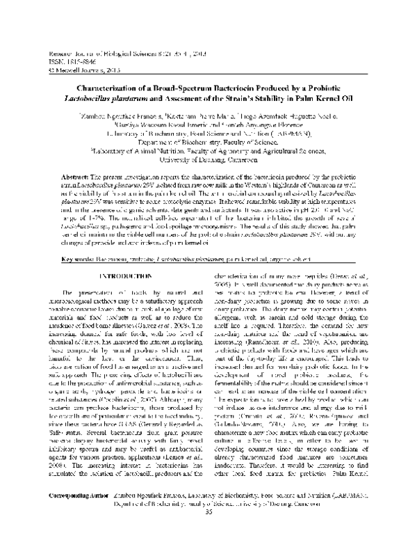Pdf Charaterization Of A Broad Spectrum Bacteriocin Produced By A Probiotic Lactobacillus