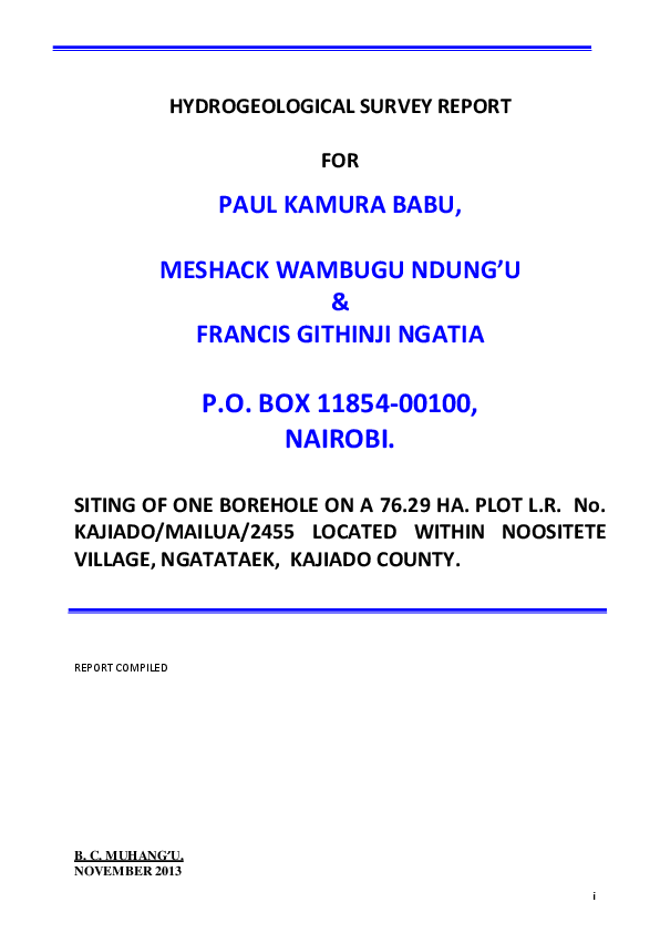 (PDF) HYDROGEOLOGICAL SURVEY REPORT FOR