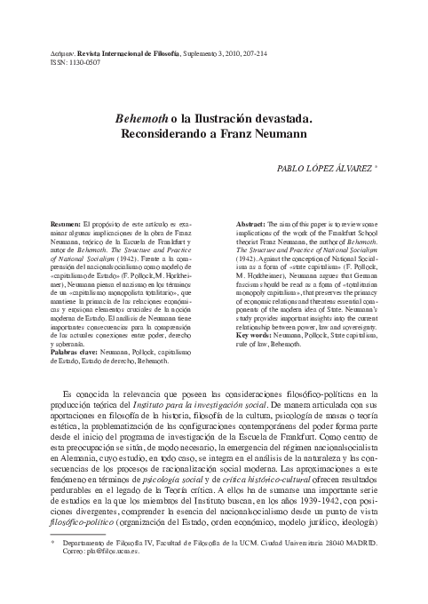 (PDF) Behemoth o la Ilustración devastada. Reconsiderando a Franz Neumann