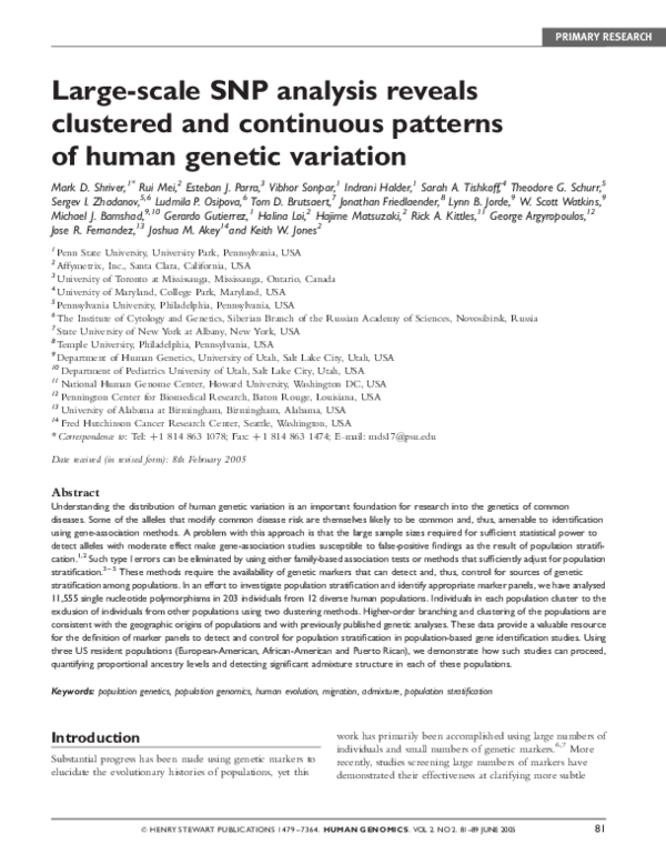 (PDF) Large-scale SNP analysis reveals clustered and continuous ...