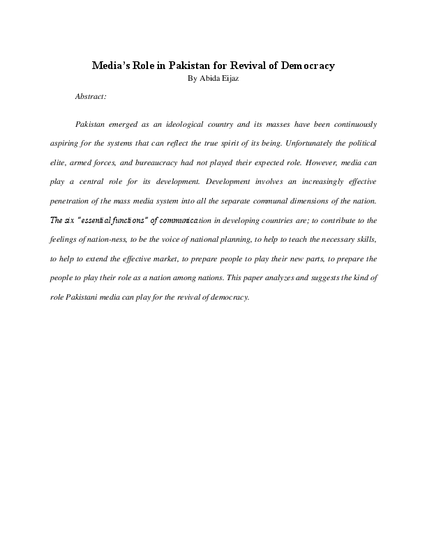 (PDF) Role of Media in the Revival of Democracy