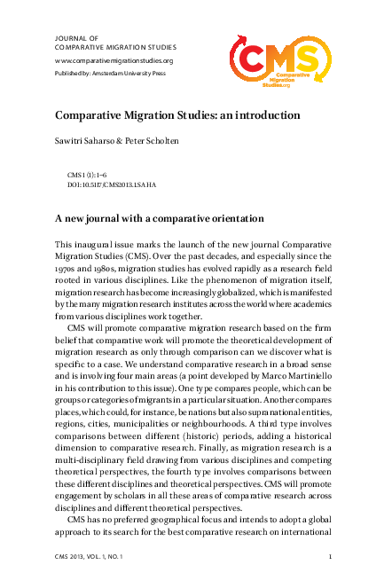(PDF) Saharso S., Scholten P.W.A. (2013) - Comparative Migration Studies: an introduction