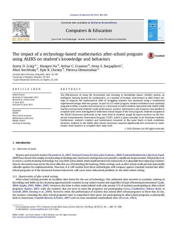 (PDF) The impact of a technology-based mathematics after-school program ...