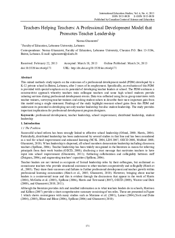 (PDF) Teachers Helping Teachers: A Professional Development Model that ...