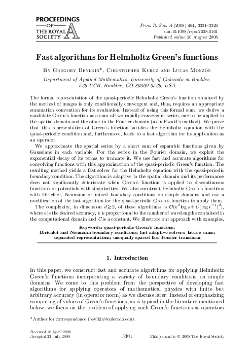 (PDF) Fast algorithms for Helmholtz Green's functions