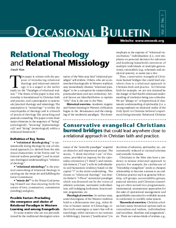 (PDF) Relational theology and relational missiology