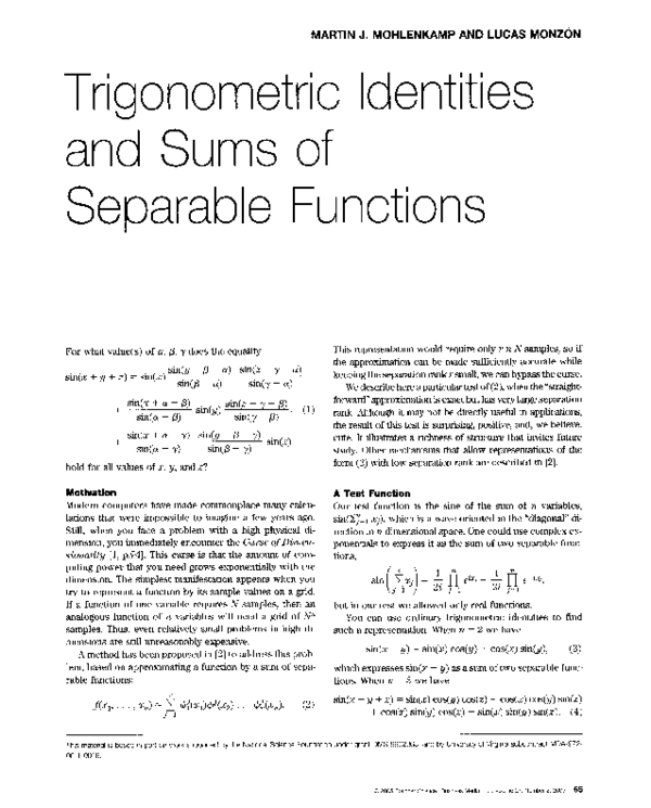 (PDF) Trigonometric identities and sums of separable functions