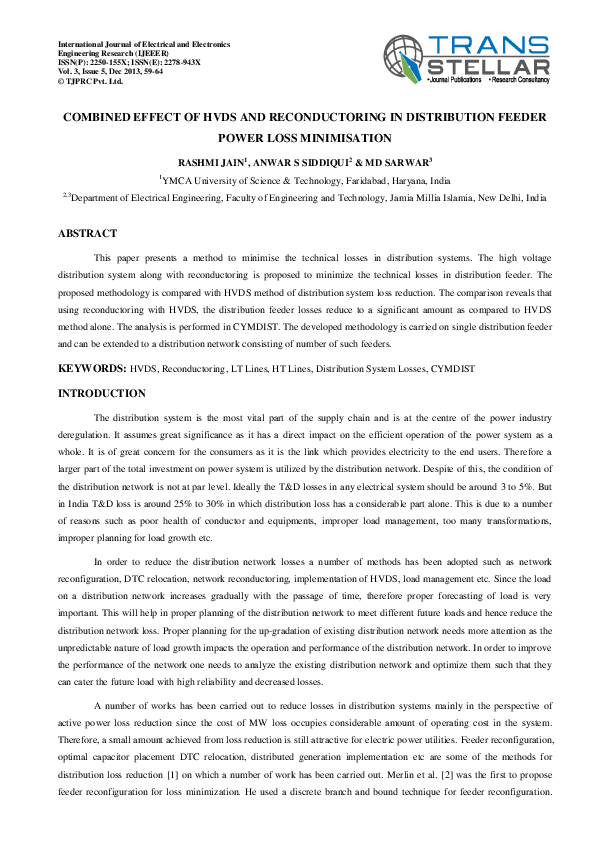(PDF) Combined Effect of HVDS and Reconductoring in Distribution Feeder ...