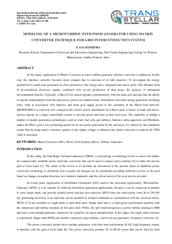 (PDF) Modeling of a Microturbine with PMSM Generator Using Matrix ...