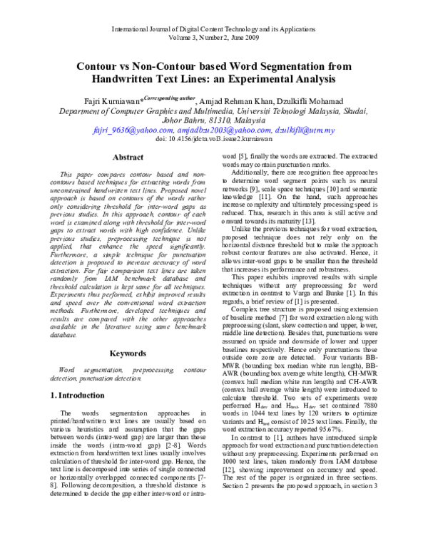 Pdf Contour Vs Non Contour Based Word Segmentation From Handwritten Text Lines An Experimental
