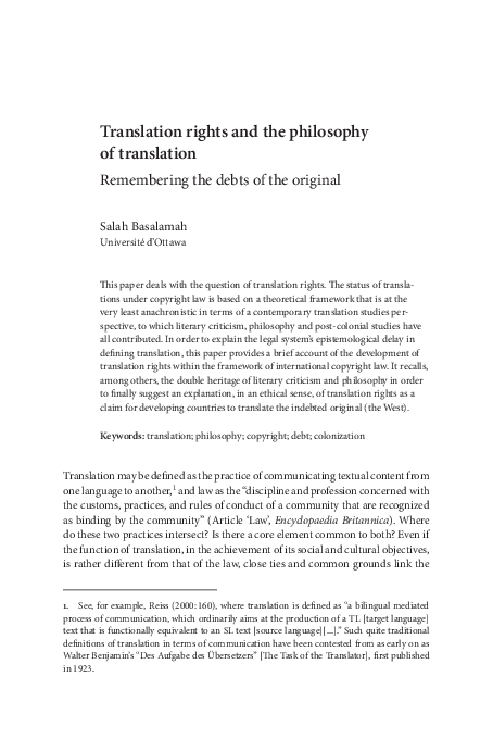 (PDF) Translation rights and the philosophy of translation