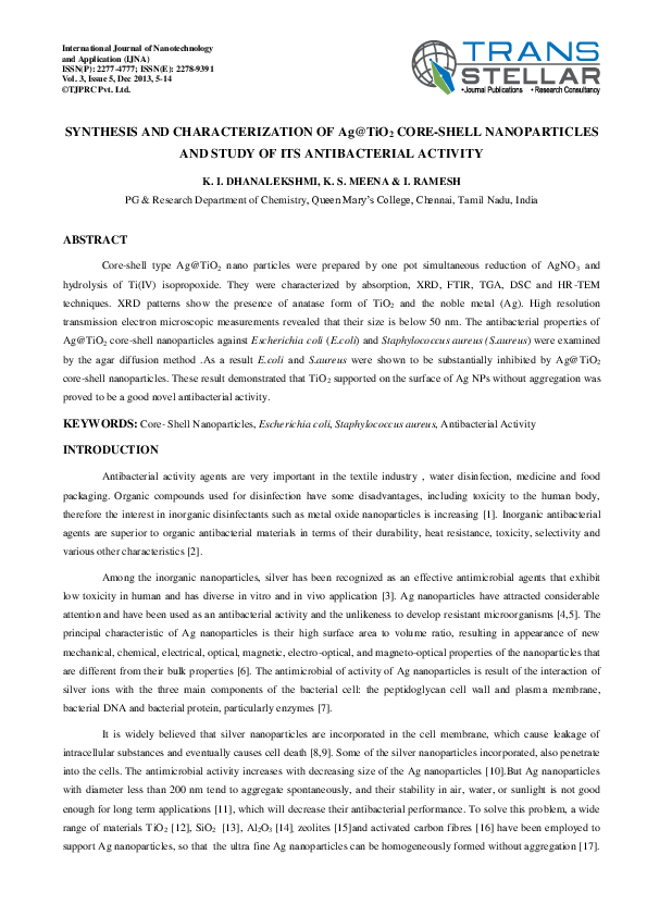(PDF) Synthesis and Characterization of Ag@TiO2 Core-Shell ...