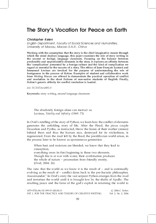 (PDF) The Story's Vocation for Peace on Earth