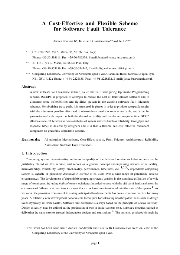 (PDF) A Cost-Effective and Flexible Scheme for Software Fault Tolerance