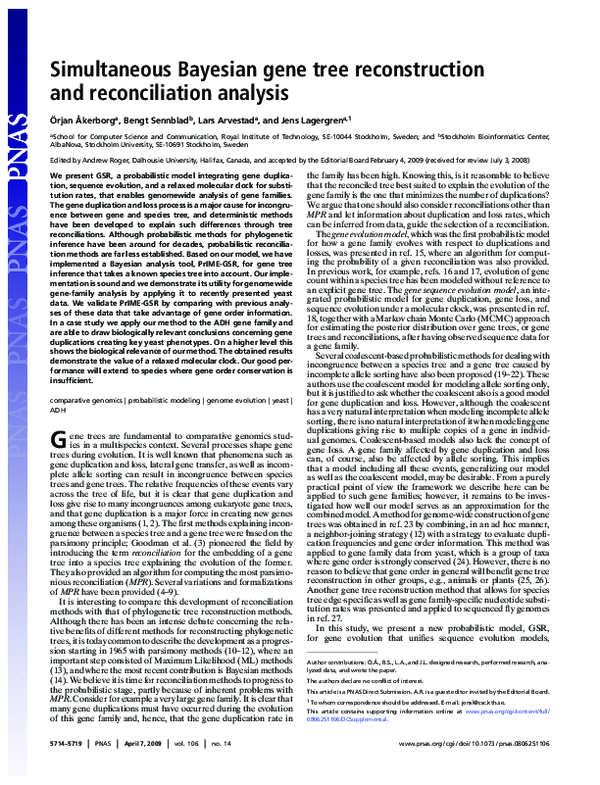 (PDF) Simultaneous Bayesian gene tree reconstruction and reconciliation ...