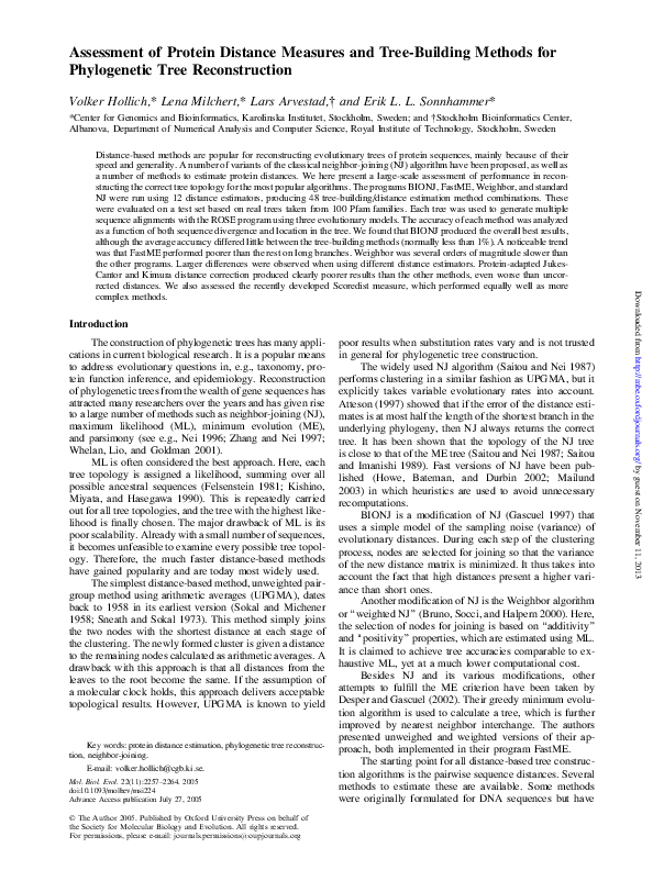 (PDF) Assessment of Protein Distance Measures and Tree-Building Methods ...