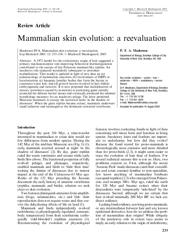 (PDF) Mammalian skin evolution: a reevaluation