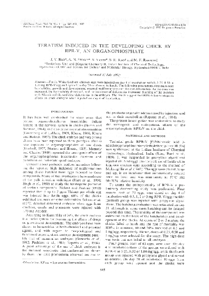 (PDF) Teratism induced in the developing chick by RPR-V, an organophosphate