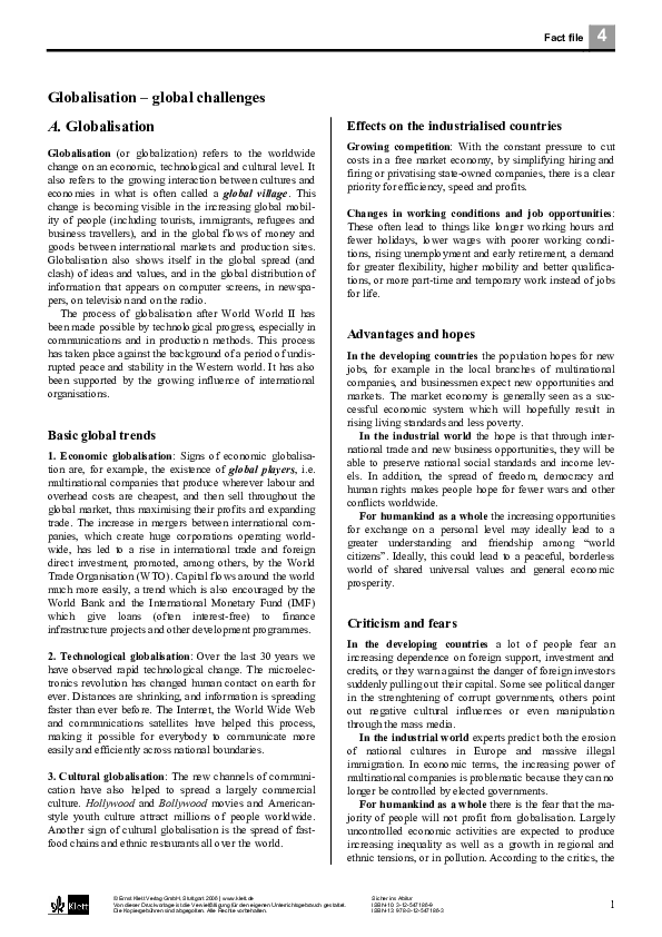 (PDF) Fact file 4 Globalisation – global challenges