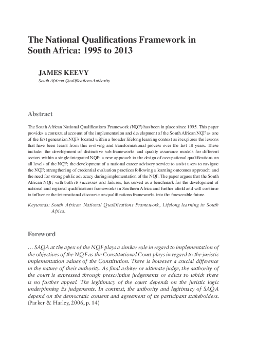 (PDF) The National Qualifications Framework in South Africa: 1995 to 2013