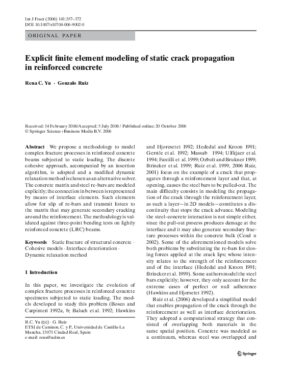 Explicit Finite Element Modeling Of Static Crack Propagation In