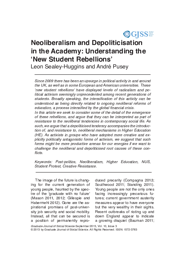 (PDF) Neoliberalism and Depoliticisation in the Academy: understanding ...