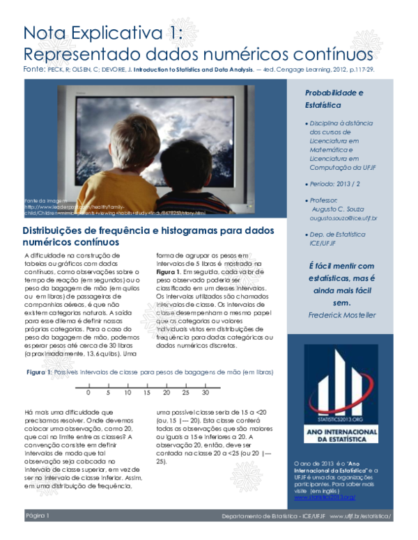 (PDF) Nota Explicativa 1: Representado dados numéricos contínuos
