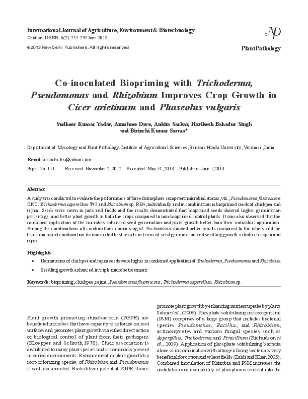 Pdf Co Inoculated Biopriming With Trichoderma Pseudomonas And