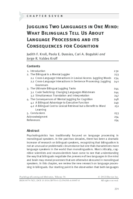 (PDF) Juggling two language in one mind