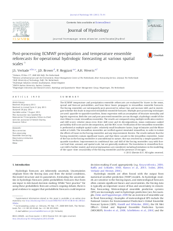 Pdf Post Processing Ecmwf Precipitation And Temperature Ensemble Reforecasts For Operational
