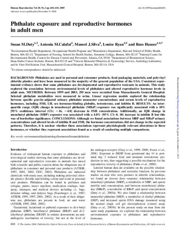(PDF) Phthalate exposure and reproductive hormones in adult men