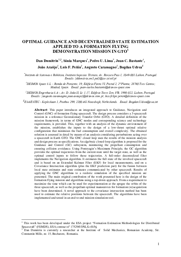 Pdf Optimal Guidance And Decentralised State Estimation Applied To A Formation Flying
