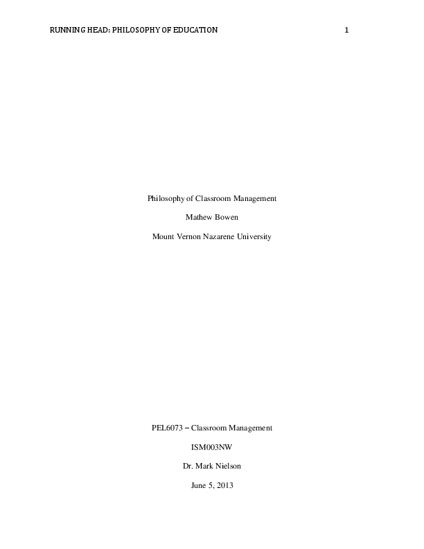 (DOC) Philosophy of Classroom Management