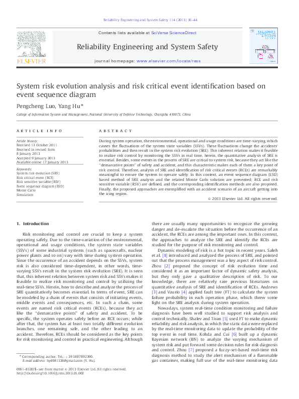 (PDF) System risk evolution analysis and risk critical event identification based on event ...