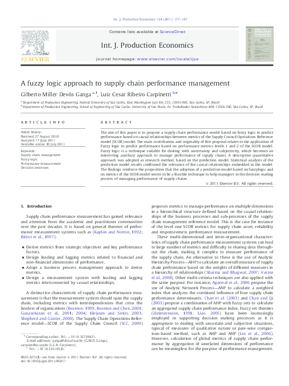 (PDF) A fuzzy logic approach to supply chain performance management