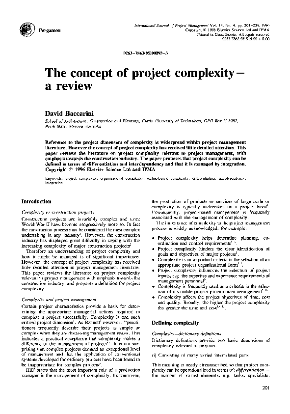 (PDF) The concept of project complexity a review