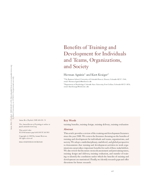 (PDF) Benefits of Training and Development for Individuals and Teams ...