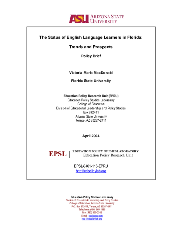 (PDF) The Status of English Language Learners in Florida