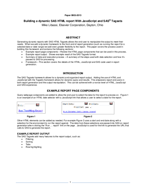 Pdf Building A Dynamic Sas Html Report With Javascript And Sas® Tagsets Mike Libassi 5511