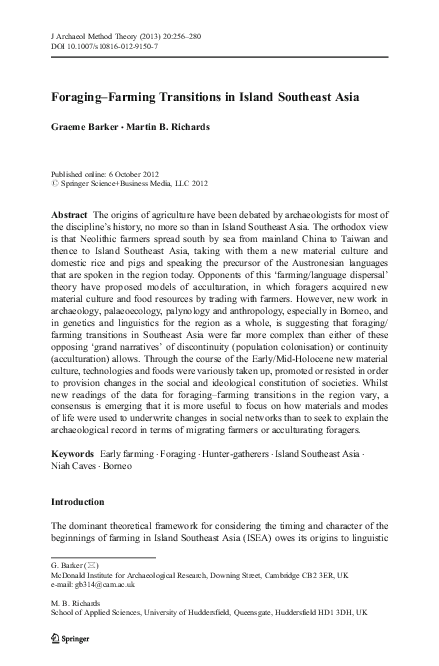 (PDF) Foraging–Farming Transitions in Island Southeast Asia