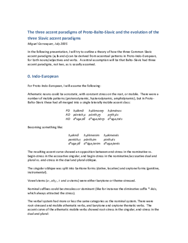 (PDF) The three accent paradigms of Proto-Balto-Slavic
