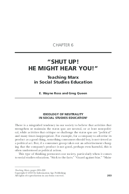 (PDF) “Shut up. He might hear you!” Teaching Marx in Social Studies Education